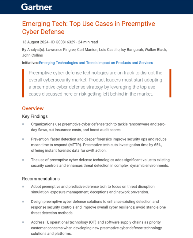 Gartner® Emerging Tech Top Use Cases In Preemptive Cyber Defense